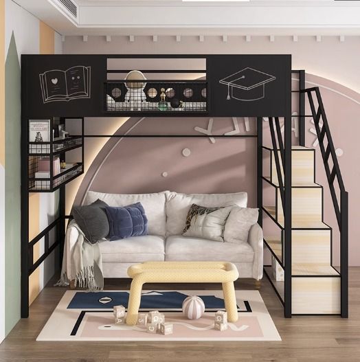 new iron elevated bed multi-functional loft bed simple and space-saving small apartment bed ...
