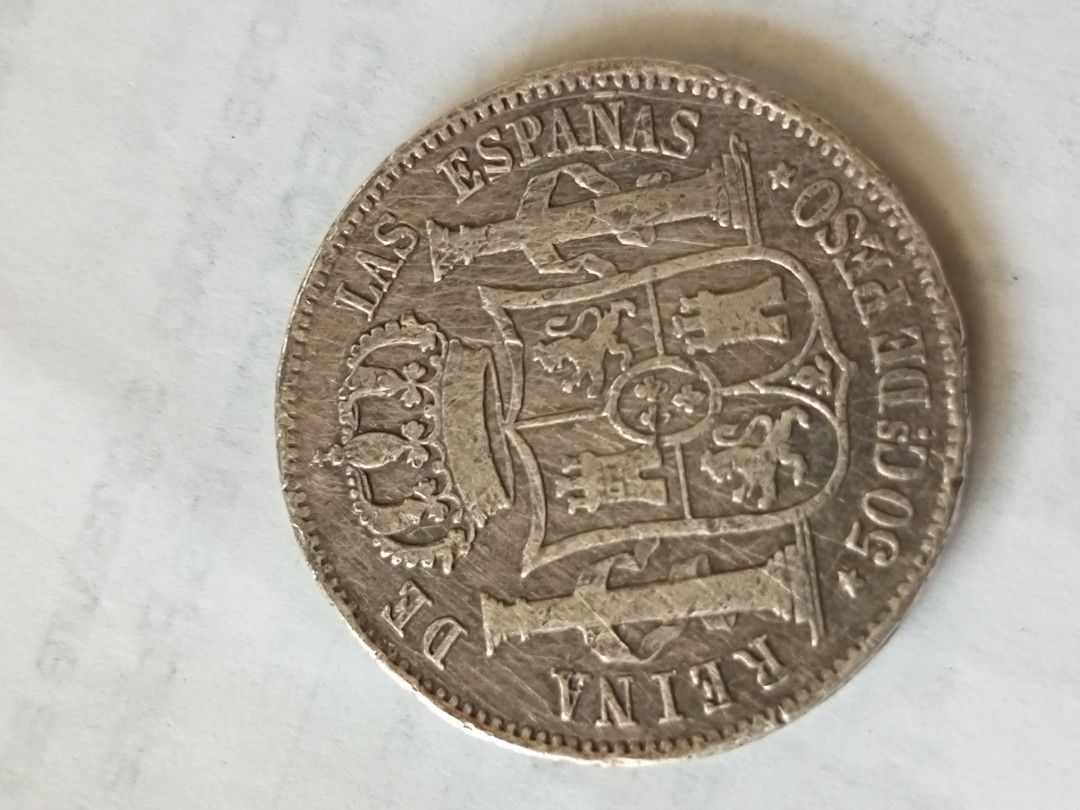 Old 1868 spanish philippine coin Isabel II 50Cs de peso, Hobbies & Toys ...