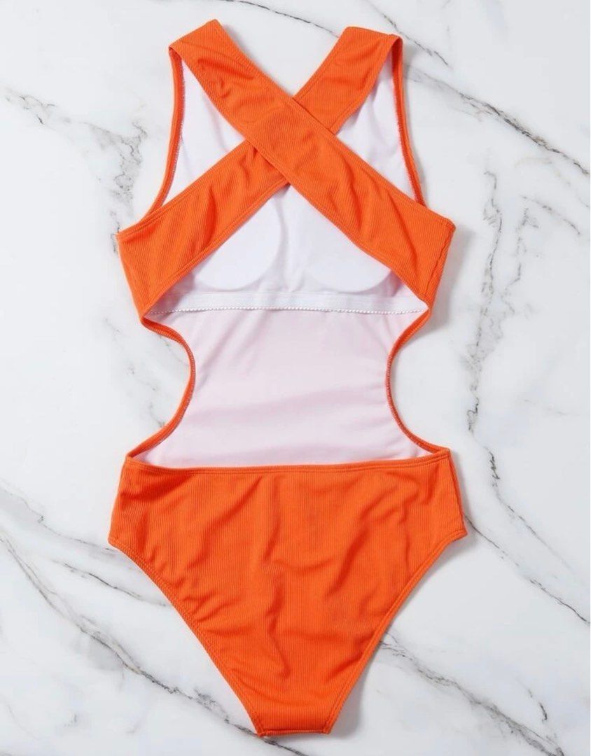 Orange Shein One Piece Swimwear, Women's Fashion, Swimwear, Bikinis ...