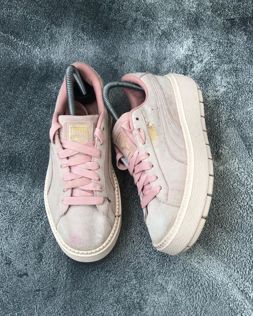 Puma Suede Platform Pink, Fesyen Wanita, Sepatu di Carousell
