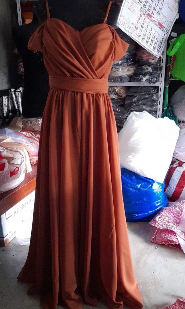 Rust Gown, Women's Fashion, Dresses & Sets, Evening dresses & gowns on ...