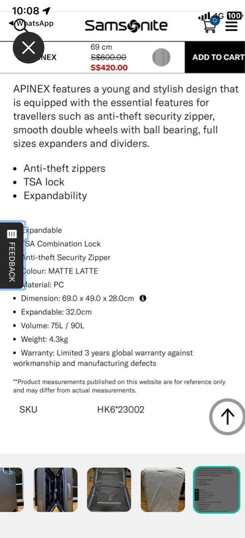 Samsonite Apinex Spinner 69cm, Hobbies & Toys, Travel, Luggage on Carousell