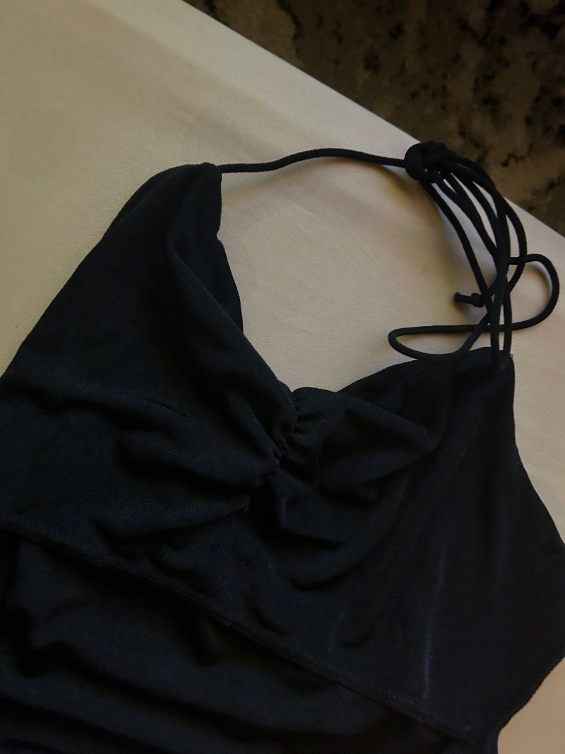 sexy black halter backless ruched top, Women's Fashion, Tops ...