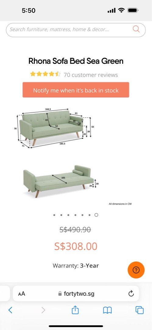 Sofa bed Rhona, Furniture & Home Living, Furniture, Sofas on Carousell
