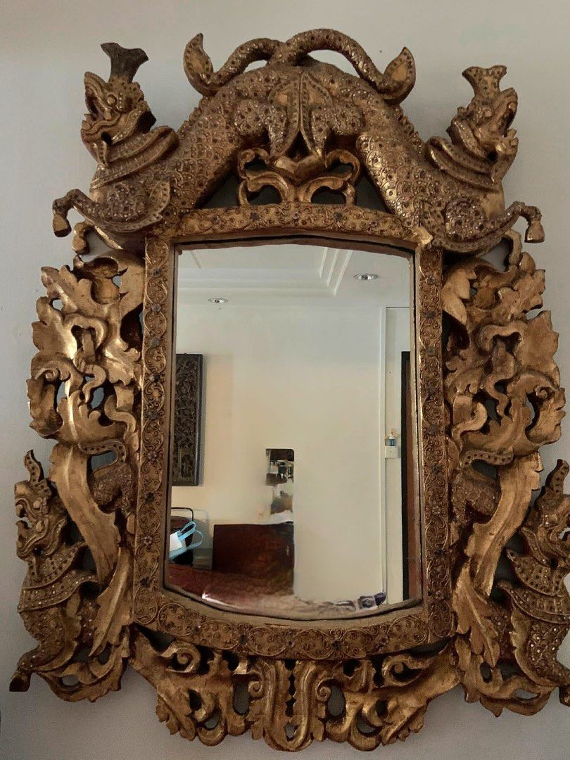 Thai style mirror with gold paint frame around it, Furniture & Home ...