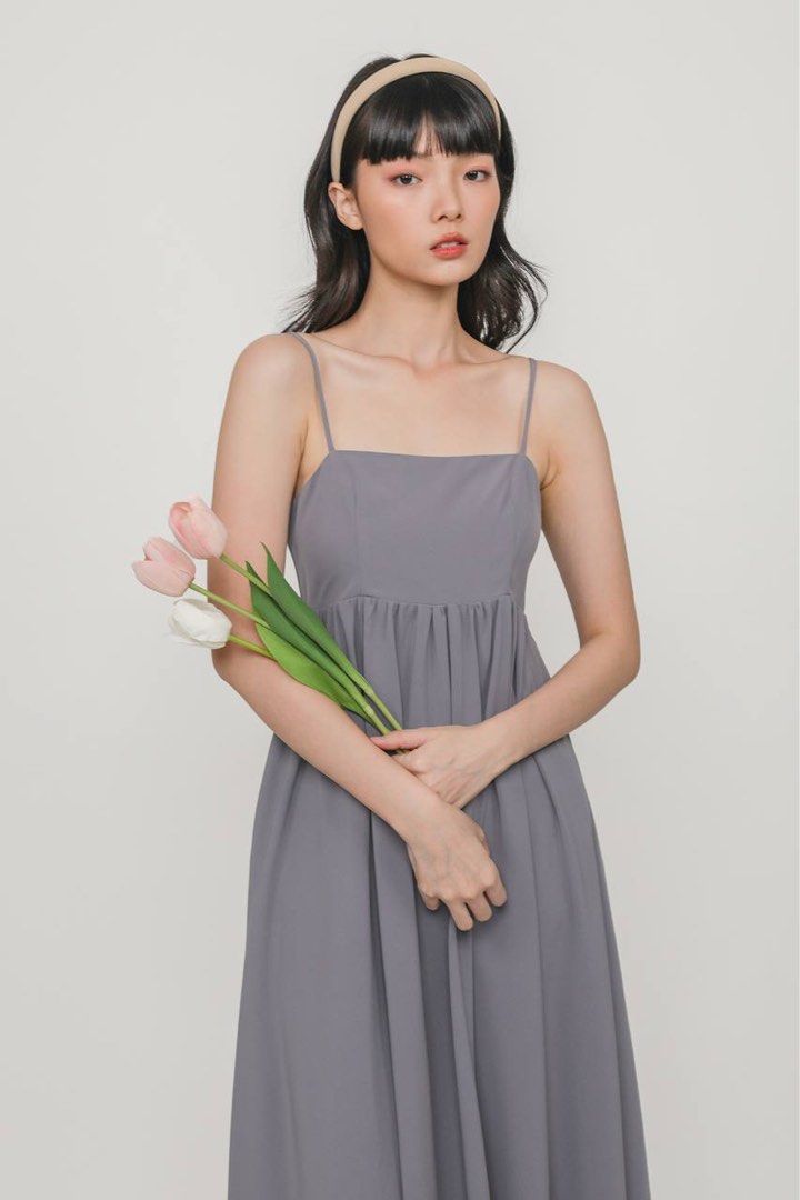 the tinsel rack ttr selene empire waist midi dress in ash grey, Women's ...