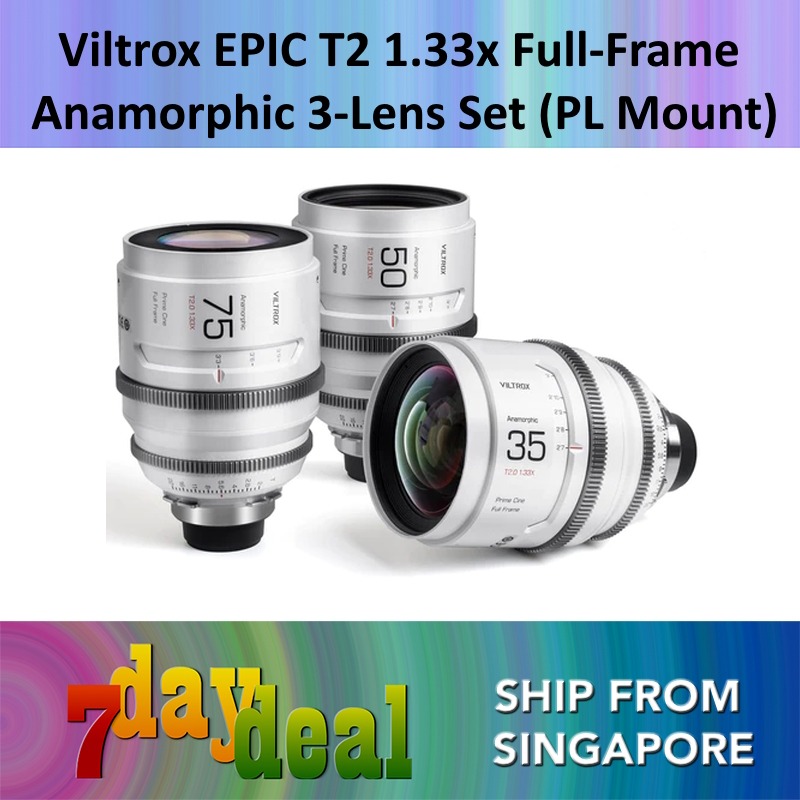 Viltrox EPIC 35mm/50mm/75mm T2.0 1.33x Full Frame Anamorphic Cine Lens 3-Lens Set (PL /E / L ...