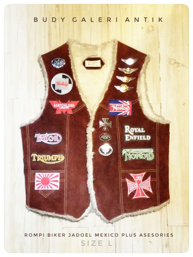 Vintage Rompi Kulit Bikers Hecho En Mexico Plus Pin Dan Embleem, Fesyen ...