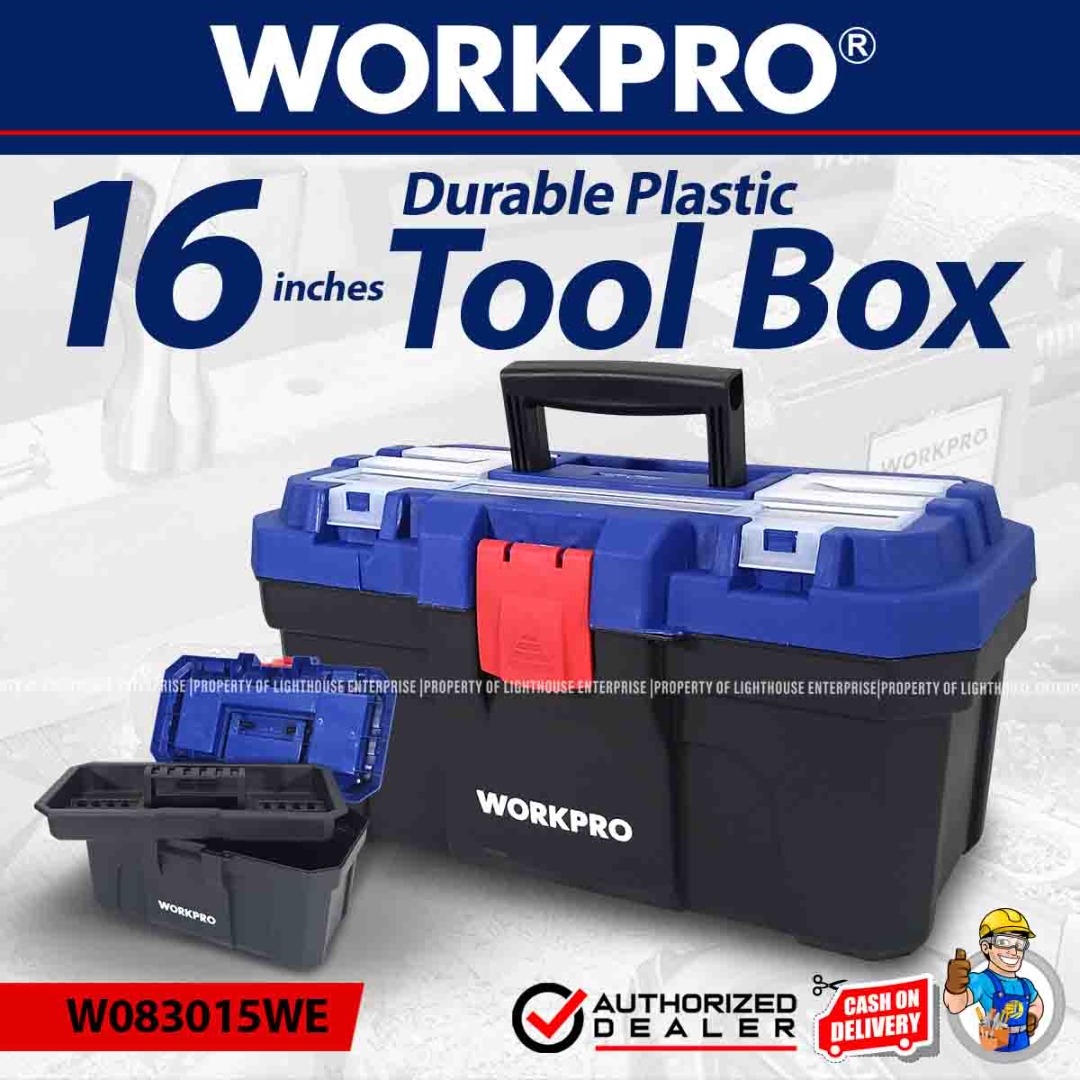 WORKPRO Heavy Duty 16" Durable Plastic Tool Box with Removable Tray ...