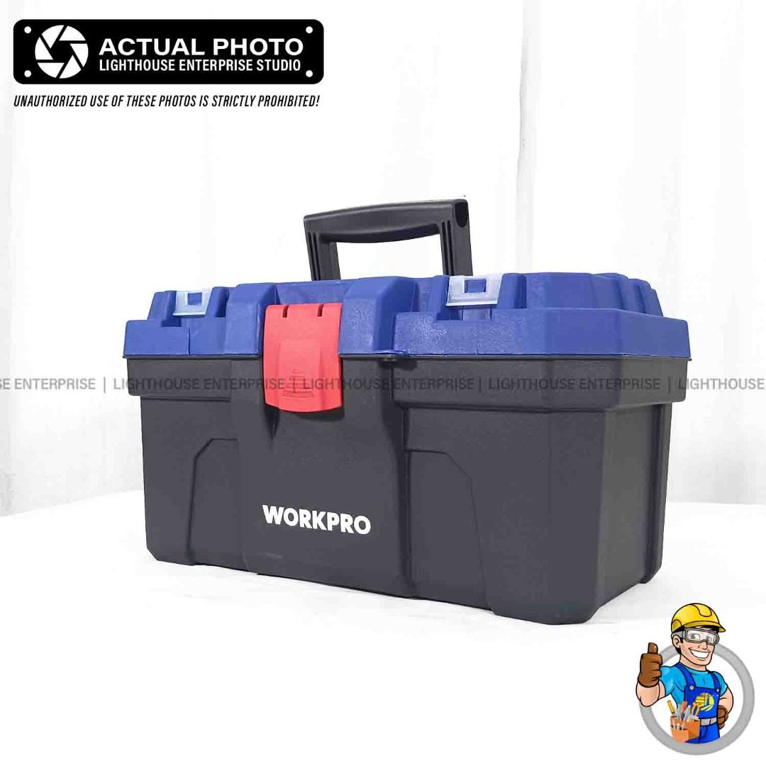 WORKPRO Heavy Duty 16" Durable Plastic Tool Box with Removable Tray ...