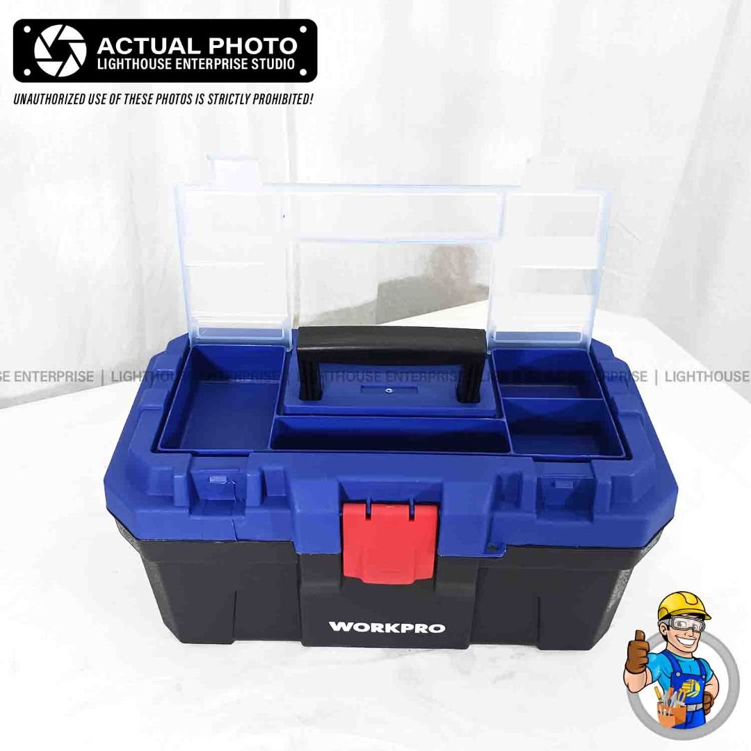 WORKPRO Heavy Duty 16" Durable Plastic Tool Box with Removable Tray ...