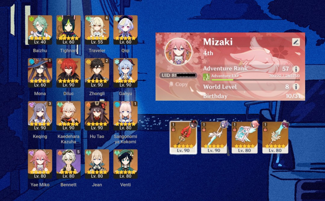 25x5 Genshin Impact Account [ Baizhu, zhongli, ganyu, kazuha, hu tao ...