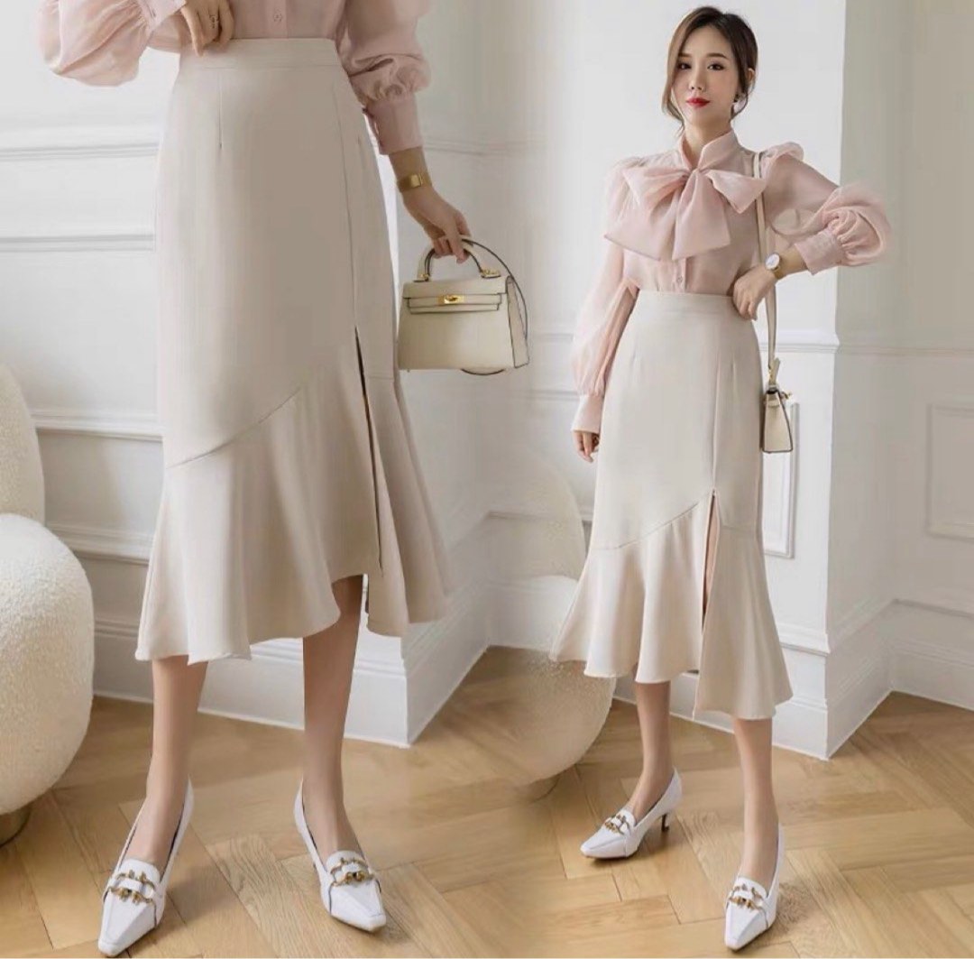 [8 NEW COLORS] Mermaid Assymmetrical Ruffle Midi Skirt, Women's Fashion ...