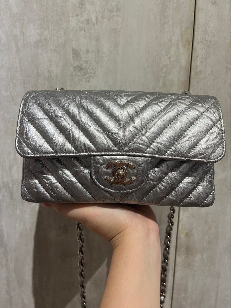 Chanel Mini Rectangle in Patent Silver, Women's Fashion, Bags & Wallets ...