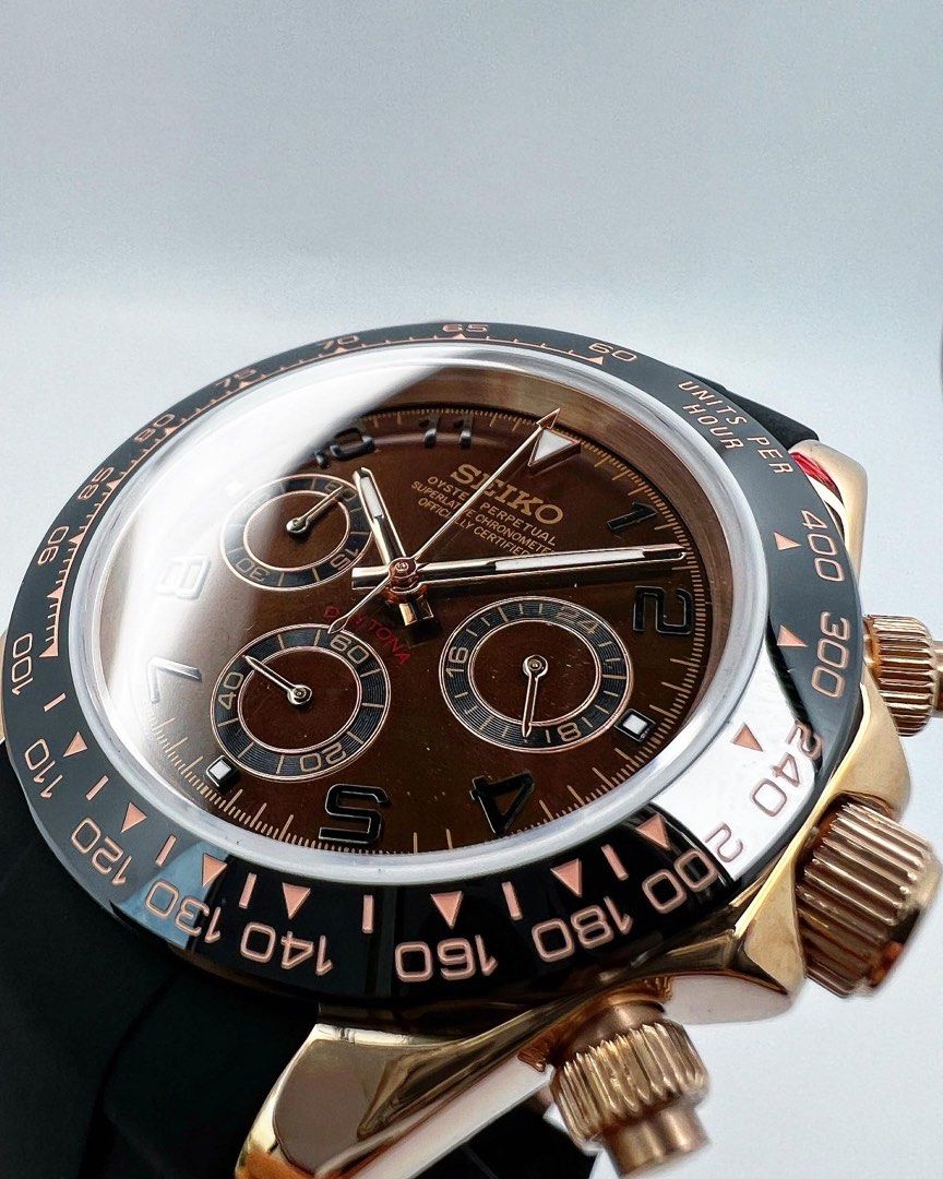 Custom Seiko Mod Ever Rose Numeral Daytona Quartz Chronograph in 40mm ...