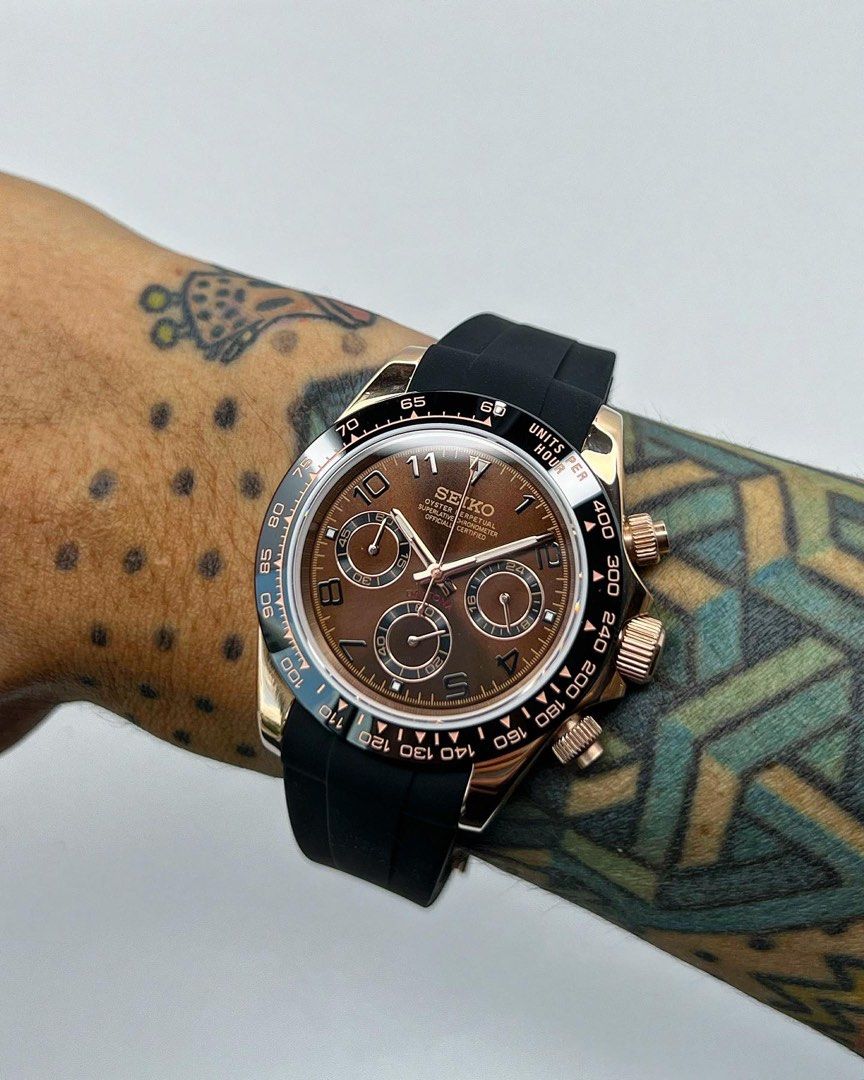 Custom Seiko Mod Ever Rose Numeral Daytona Quartz Chronograph in 40mm ...