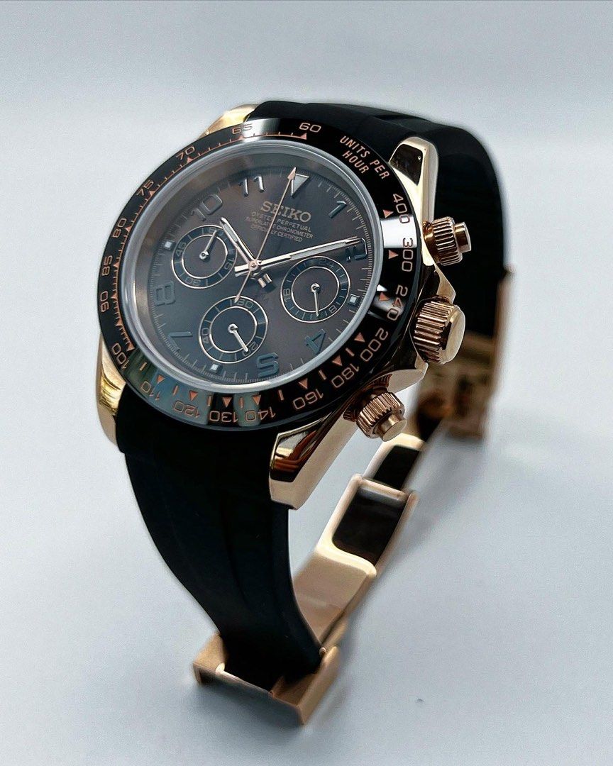 Custom Seiko Mod Ever Rose Numeral Daytona Quartz Chronograph in 40mm ...