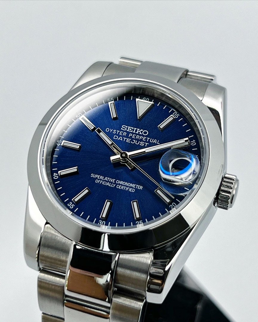 Custom Seiko Mod Sunburst Blue DateJust in 36mm, Men's Fashion, Watches ...