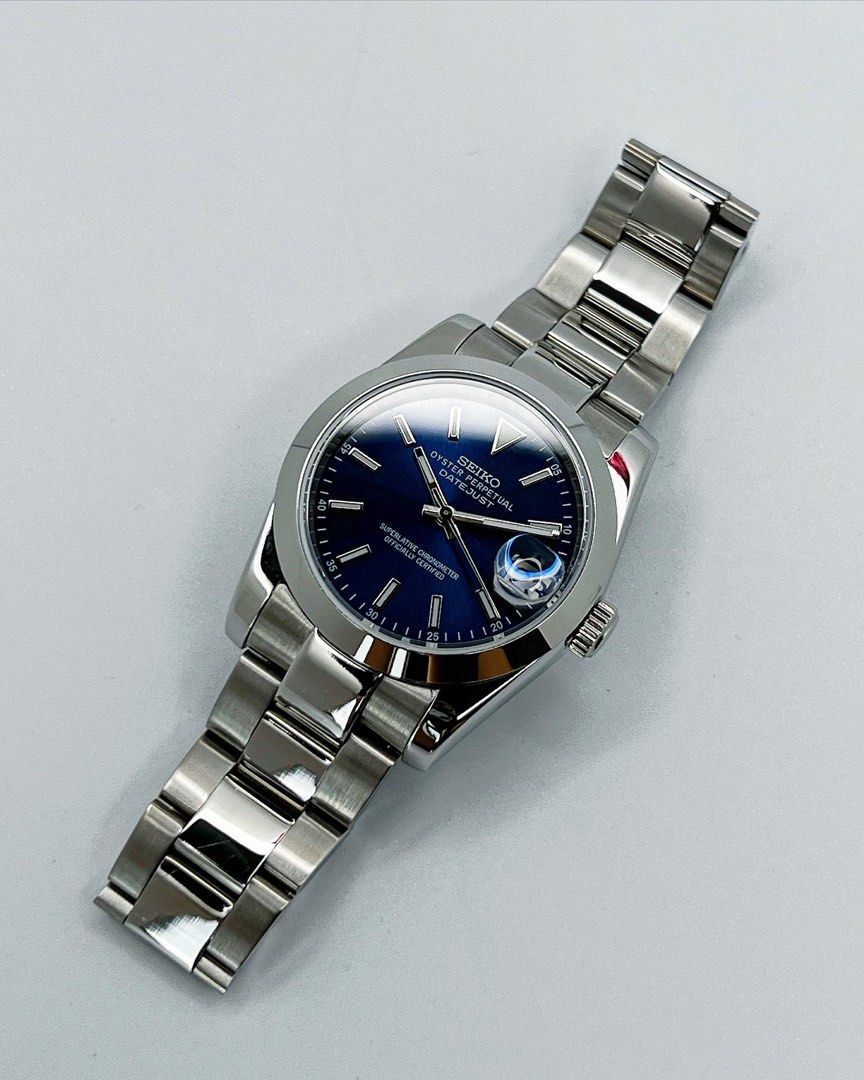 Custom Seiko Mod Sunburst Blue DateJust in 36mm, Men's Fashion, Watches ...