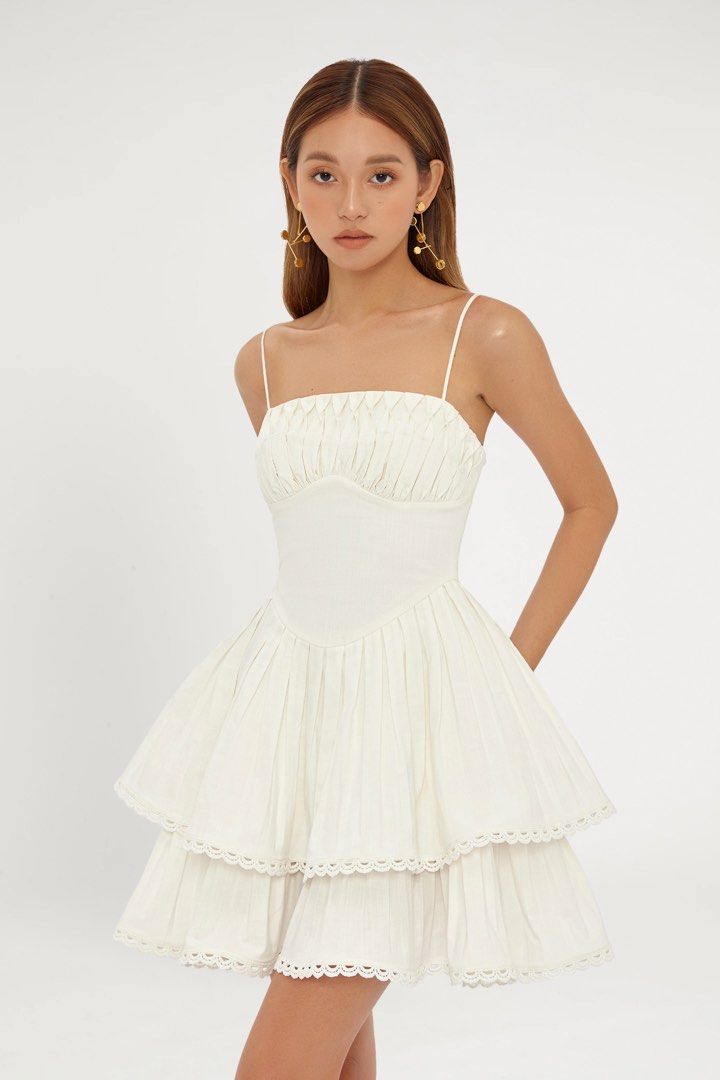 Dear Jose lilo white linen pleated mini dress, Women's Fashion, Dresses ...