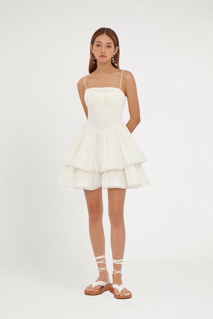 Dear Jose lilo white linen pleated mini dress, Women's Fashion, Dresses ...