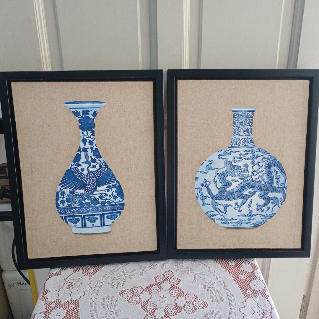 (Each)Blue & white dragon phoenix frame, Furniture & Home Living, Home ...