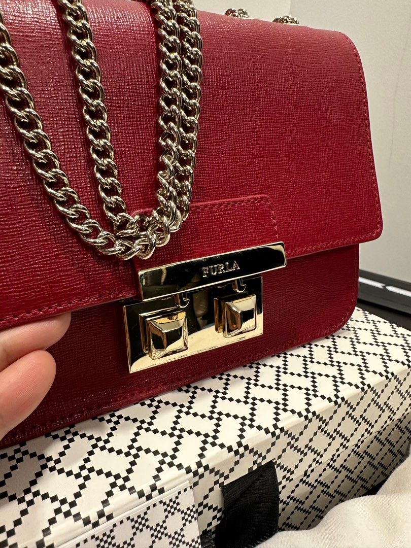 Furla Mini Bella in Red, Luxury, Bags & Wallets on Carousell