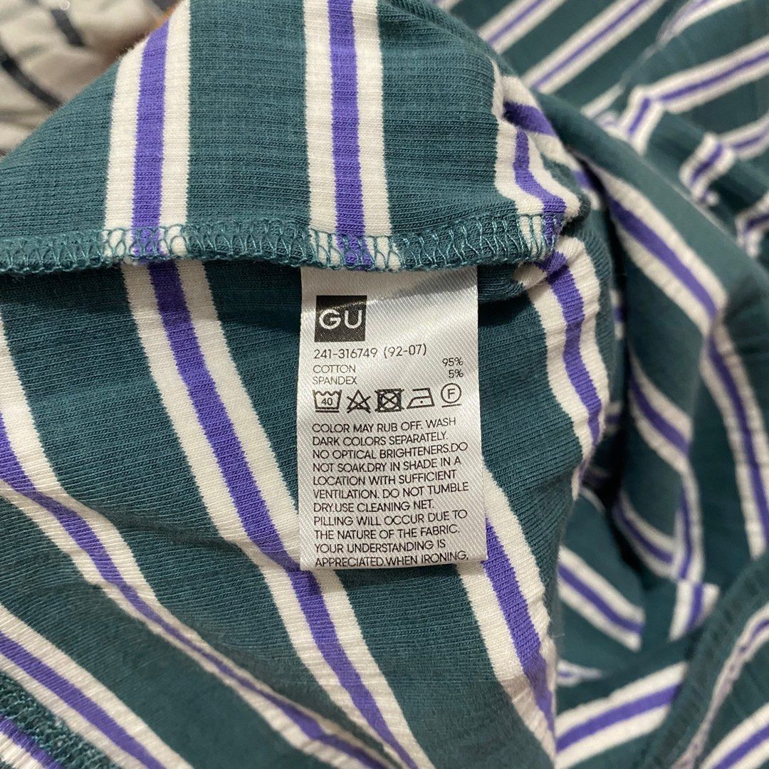 GU by Uniqlo - Blue Green Striped Shirt, Women's Fashion, Tops, Shirts ...