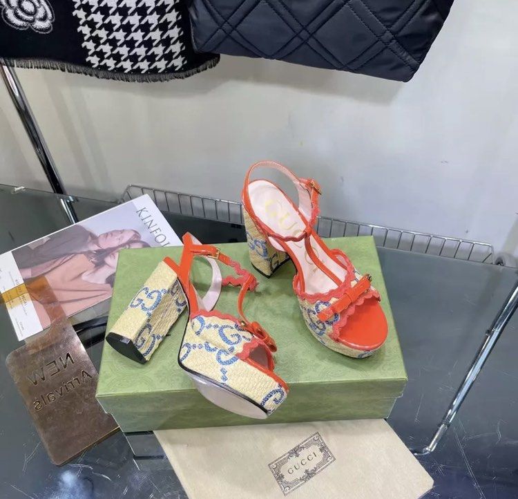 Gucci raffia high heels luxury pre order, Luxury, Sneakers & Footwear ...