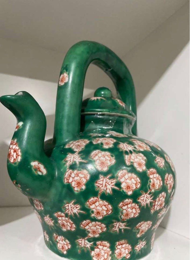 Guci keramik china porcelain hijau biru pajangan antik rare koleksi ...