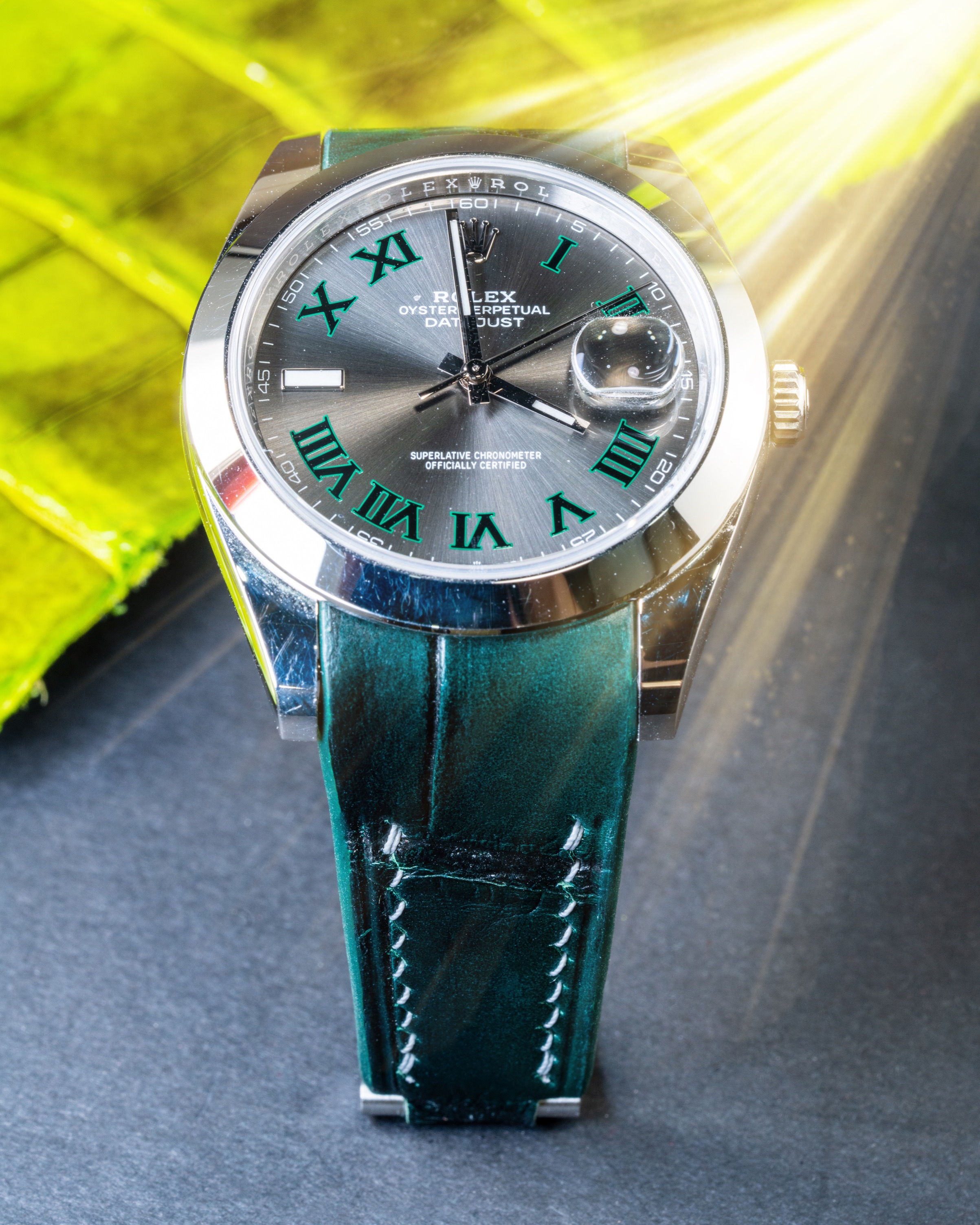 Handmade Hand-stitched Watch Strap in Ombre Green Crocodile Leather For ...