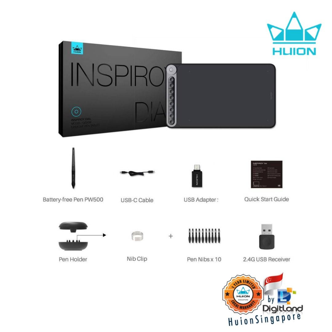 Huion Inspiroy Dial Q620M Drawing Pen Tablet Battery-Free Stylus ...