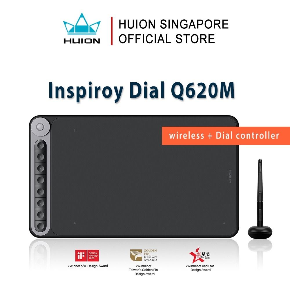Huion Inspiroy Dial Q620M Drawing Pen Tablet Battery-Free Stylus| Wireless + Dial Controller ...