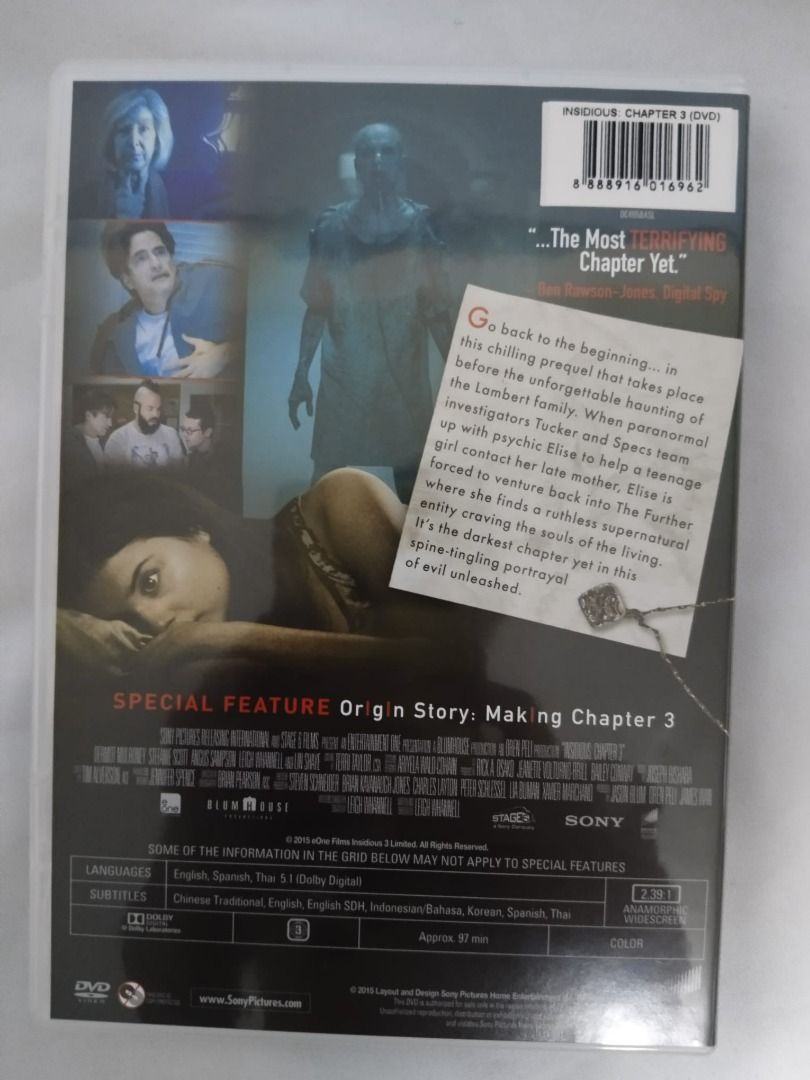 Insidious Chapter 3 DVD, Hobbies & Toys, Music & Media, CDs & DVDs on ...