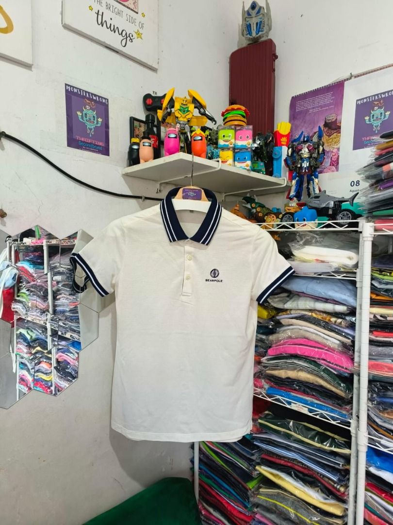 Kaos Polo Bean Pole Putih Gading Small Logo, Fesyen Pria, Pakaian ...