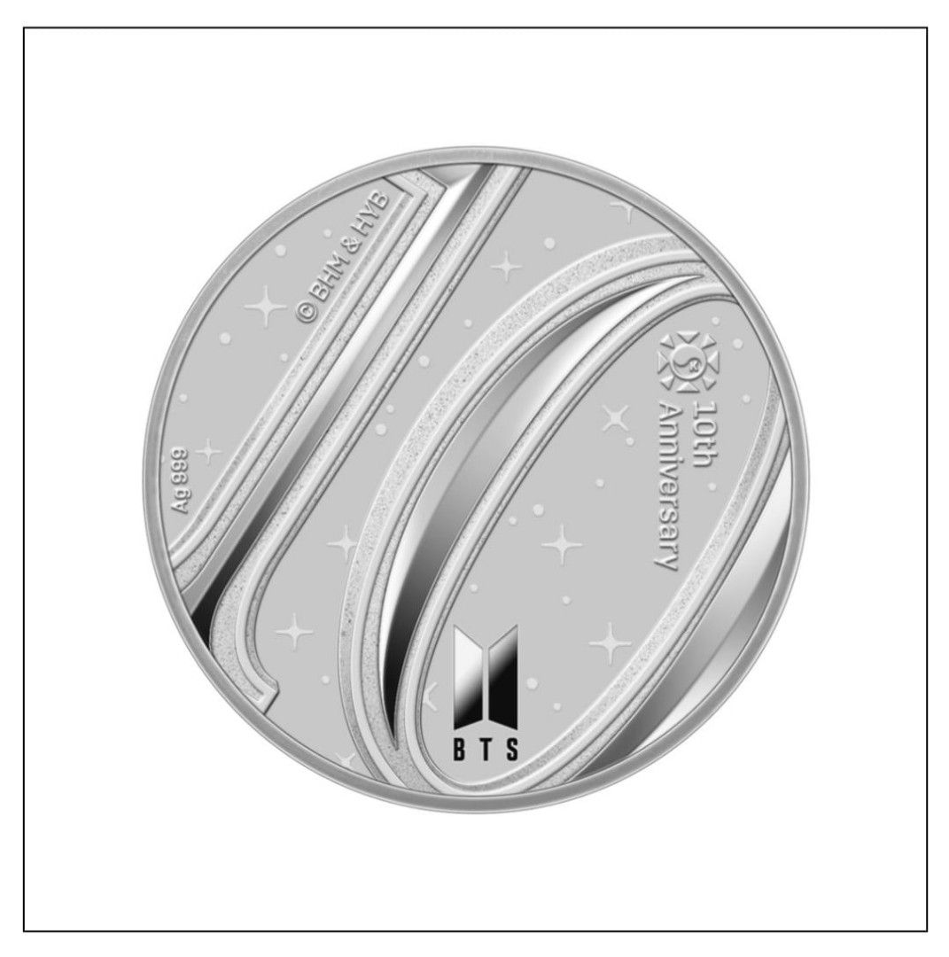 Korea BTS boy band 10th Anniversary Silver Coin on Carousell