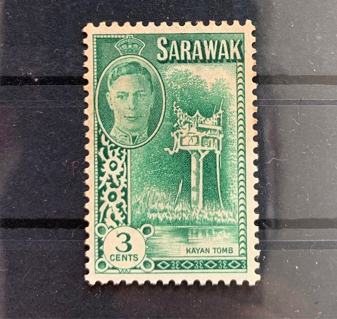 Malaya Sarawak King George 3c stamp Mint (toned gum) - Green Kayan Tomb ...