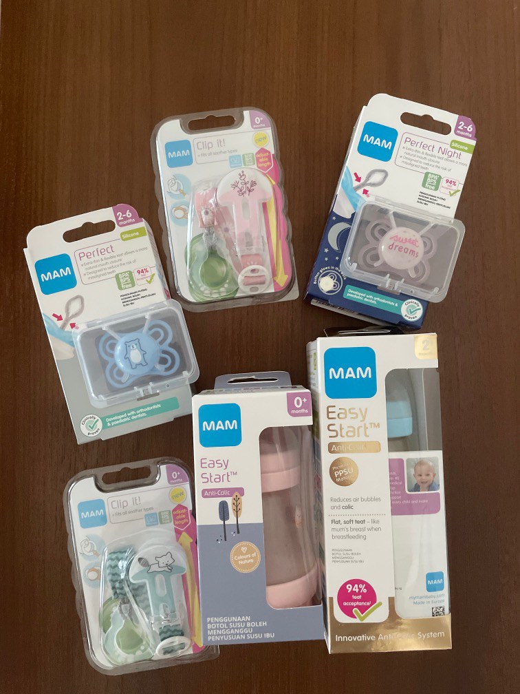 MAM easy start milk bottle and perfect night pacifier and clip, Babies ...