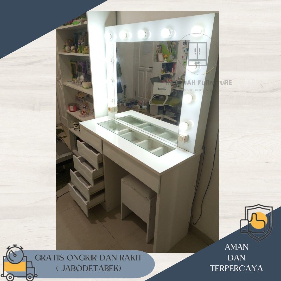 Meja Rias lampu led full cermin ukuran standar, Perabotan Rumah di ...
