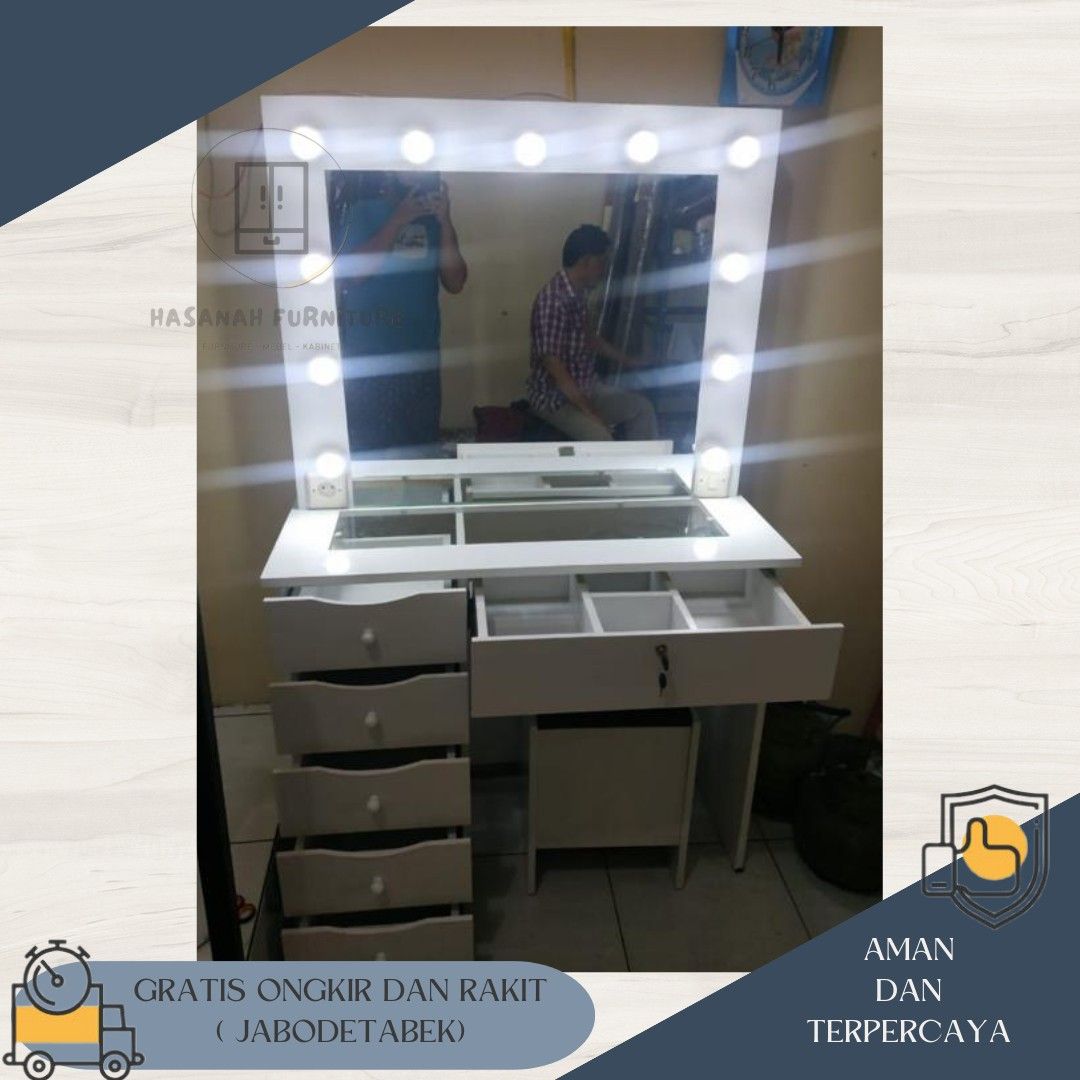 Meja Rias lampu led full cermin ukuran standar, Perabotan Rumah di ...