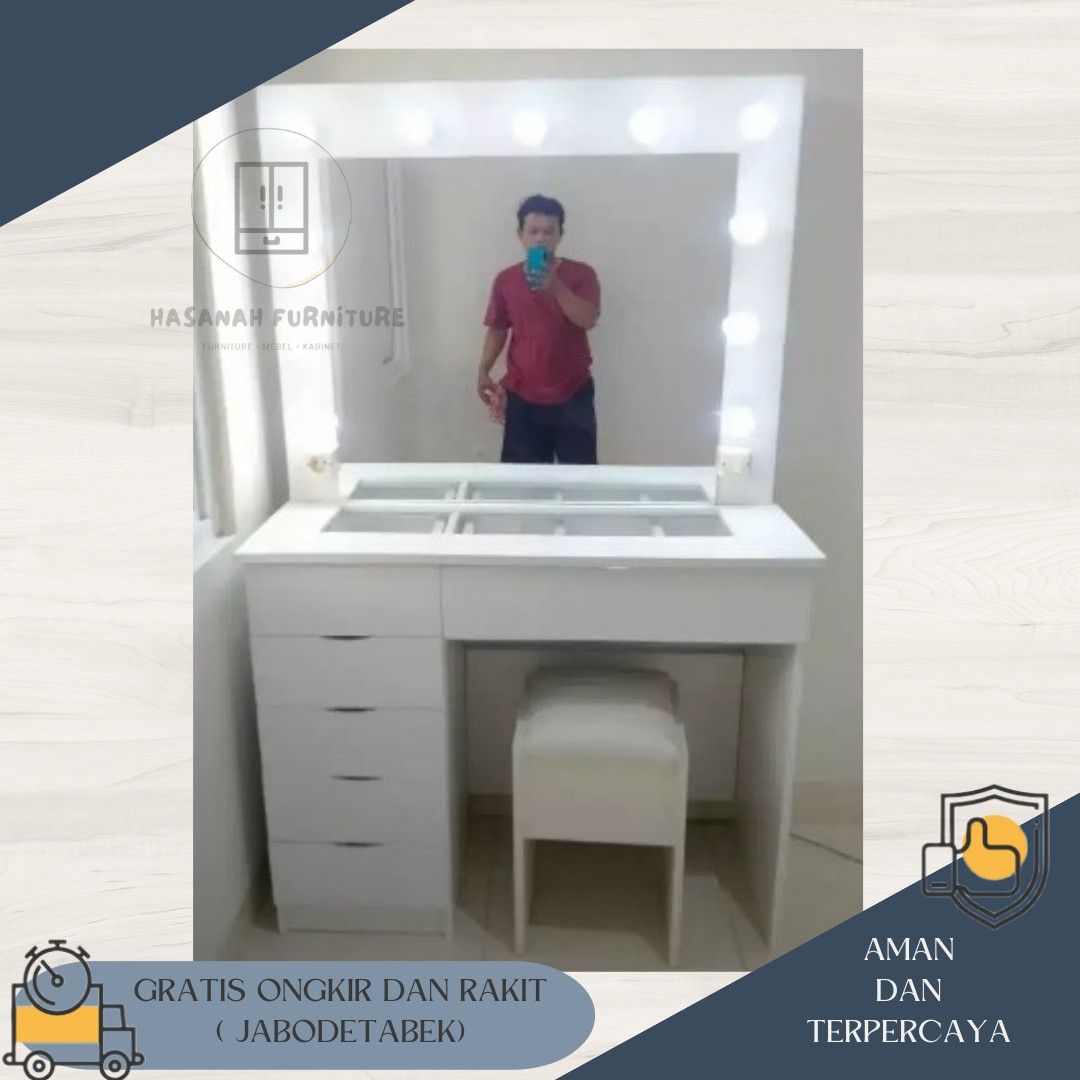Meja Rias lampu led full cermin ukuran standar, Perabotan Rumah di ...