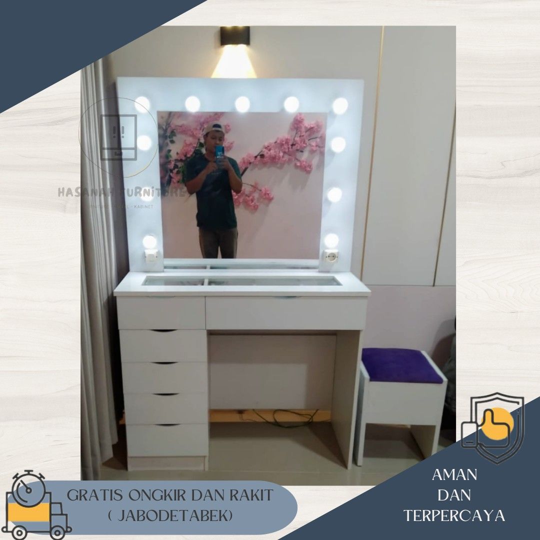 Meja Rias lampu led full cermin ukuran standar, Perabotan Rumah di ...