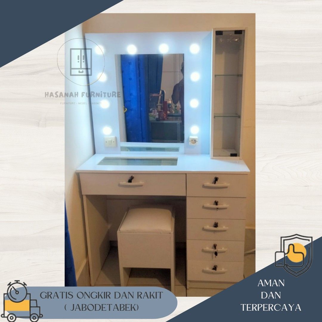 Meja rias lampu led ukuran standar murah, Perabotan Rumah di Carousell