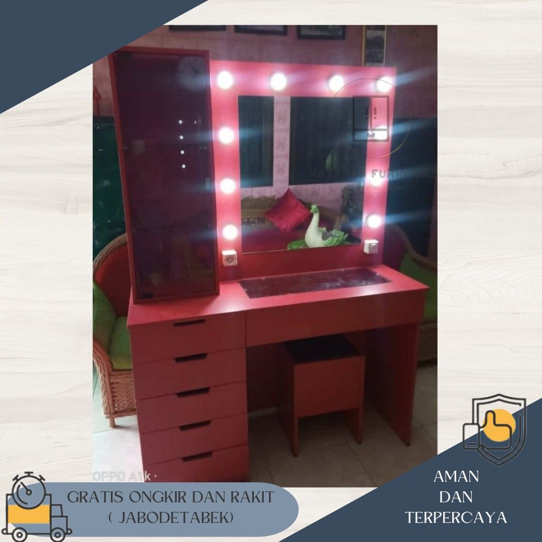 Meja rias lampu led ukuran standar murah, Perabotan Rumah di Carousell