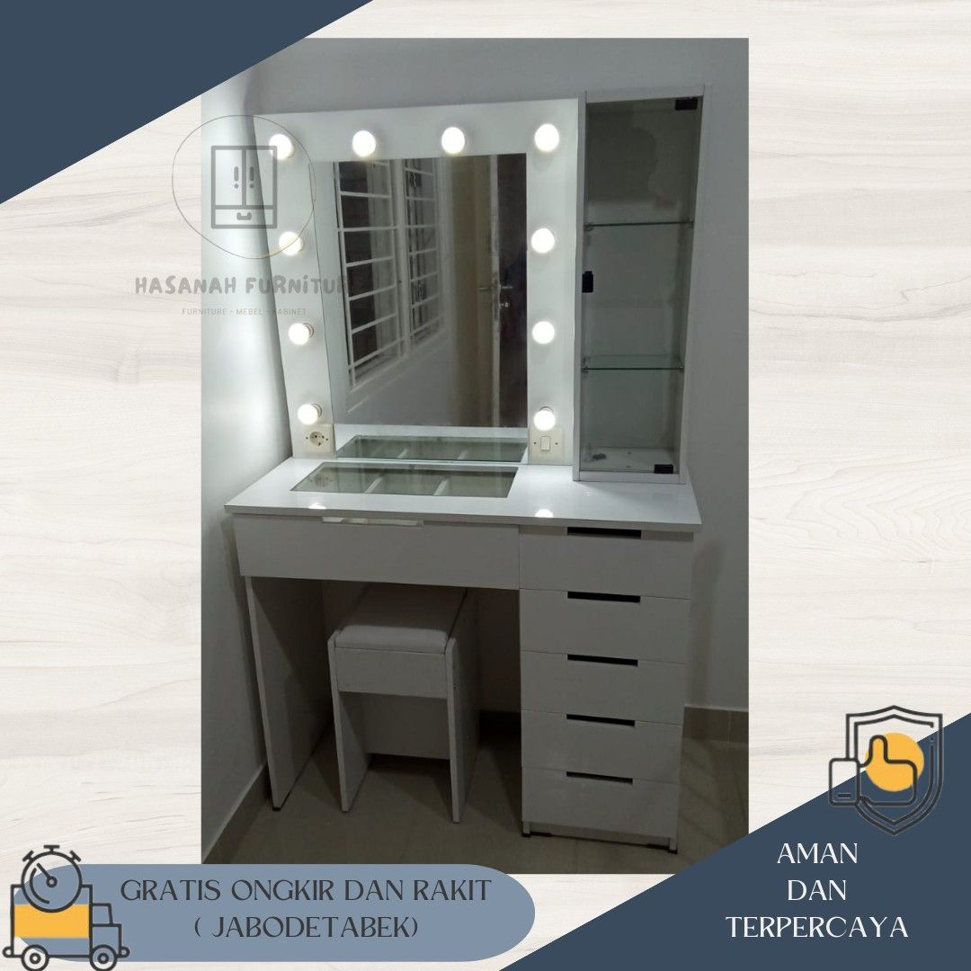 Meja rias lampu led ukuran standar murah, Perabotan Rumah di Carousell