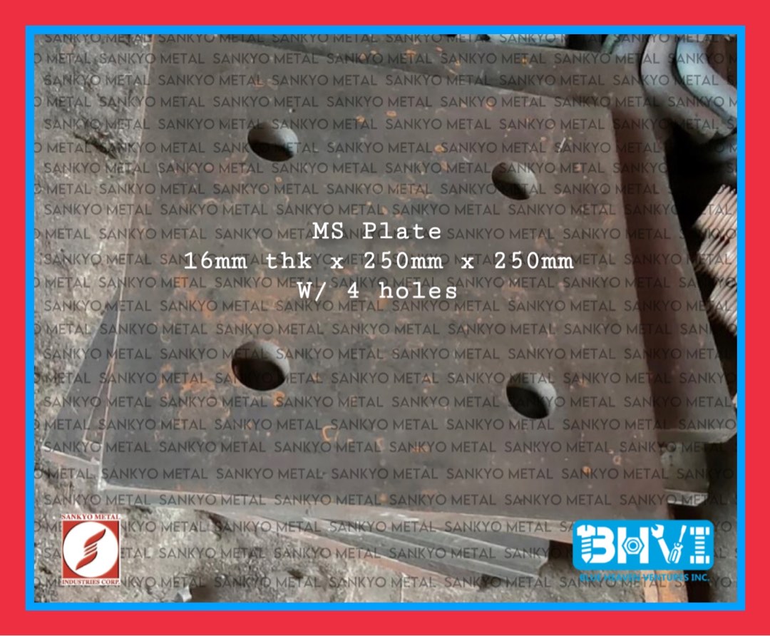 MS Plate or Baseplate 16mm x 250mm x 250mm with 4 holes, Commercial & Industrial, Construction ...