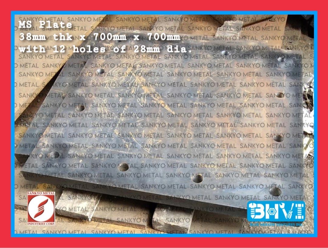 MS Plate or Baseplate 38mm thk x 700mm x 700mm with 12 holes of 28mm ...