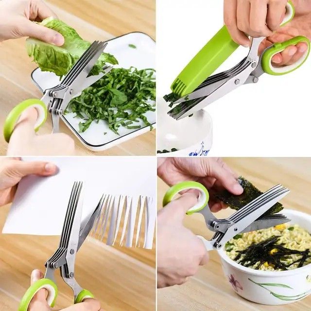 Multipurpose 5 Blade Kitchen Herb Vegetable Scissors Cutting Shear with ...