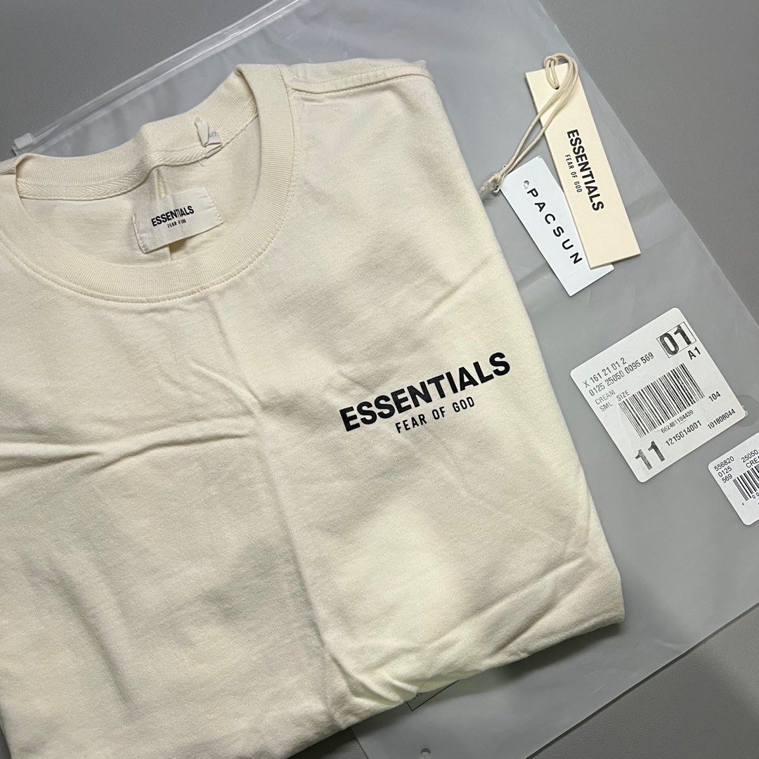 [Pacsun] Fear of God Essentials Cream front logo tee, Men's Fashion ...