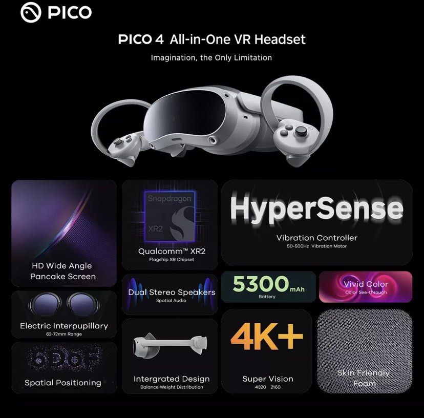 PICO 4 All-In-One 4K+ Resolution VR Headset (8GB +128GB / 8GB + 256GB ...